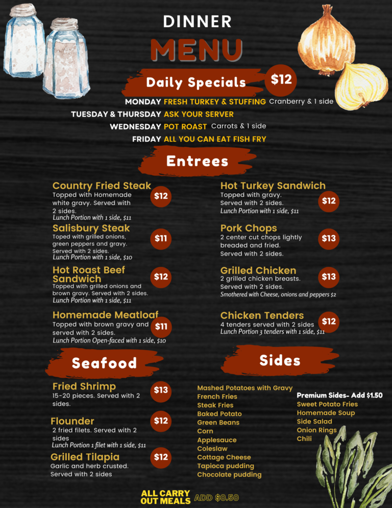 Menu – Tasty Home Cookin'