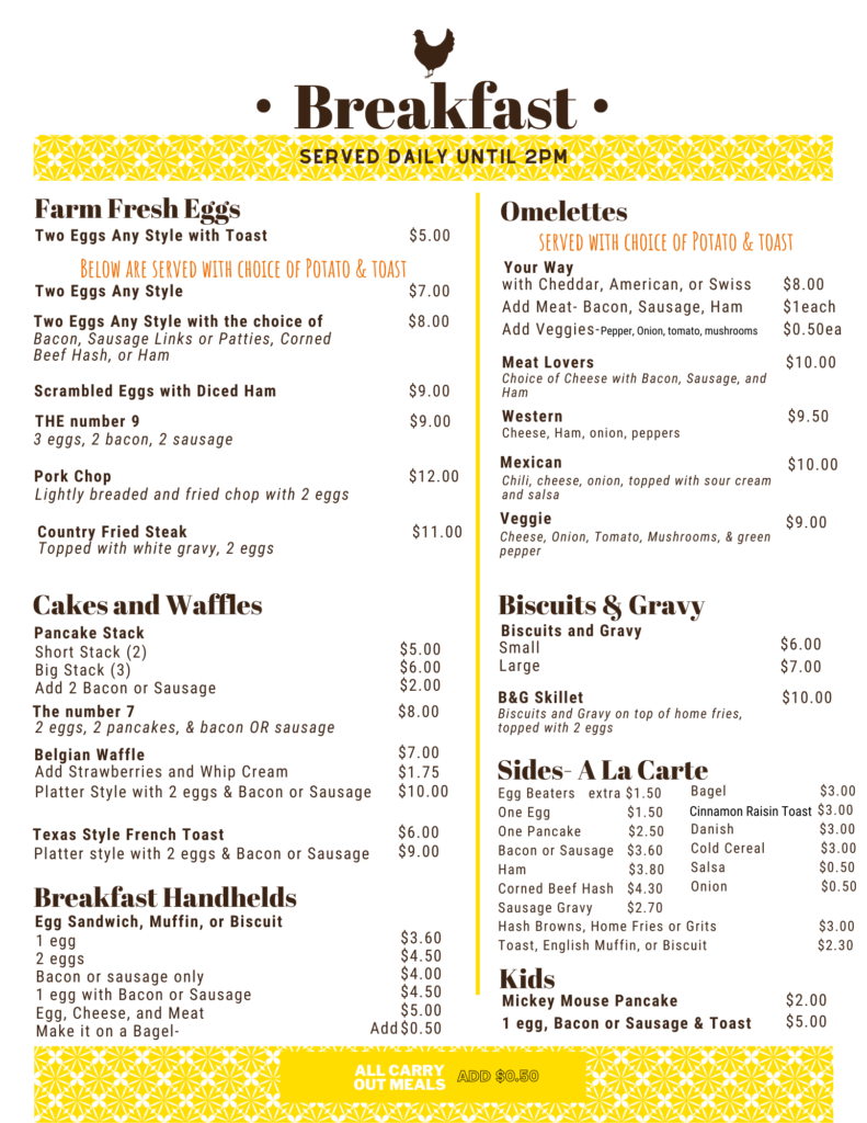 Menu – Tasty Home Cookin'